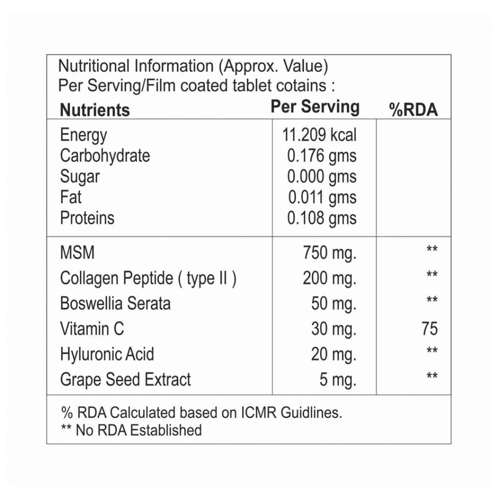 Collagen Peptide (Type II), MSM, Hyaluronic Acid, Boswellia Serrata ...